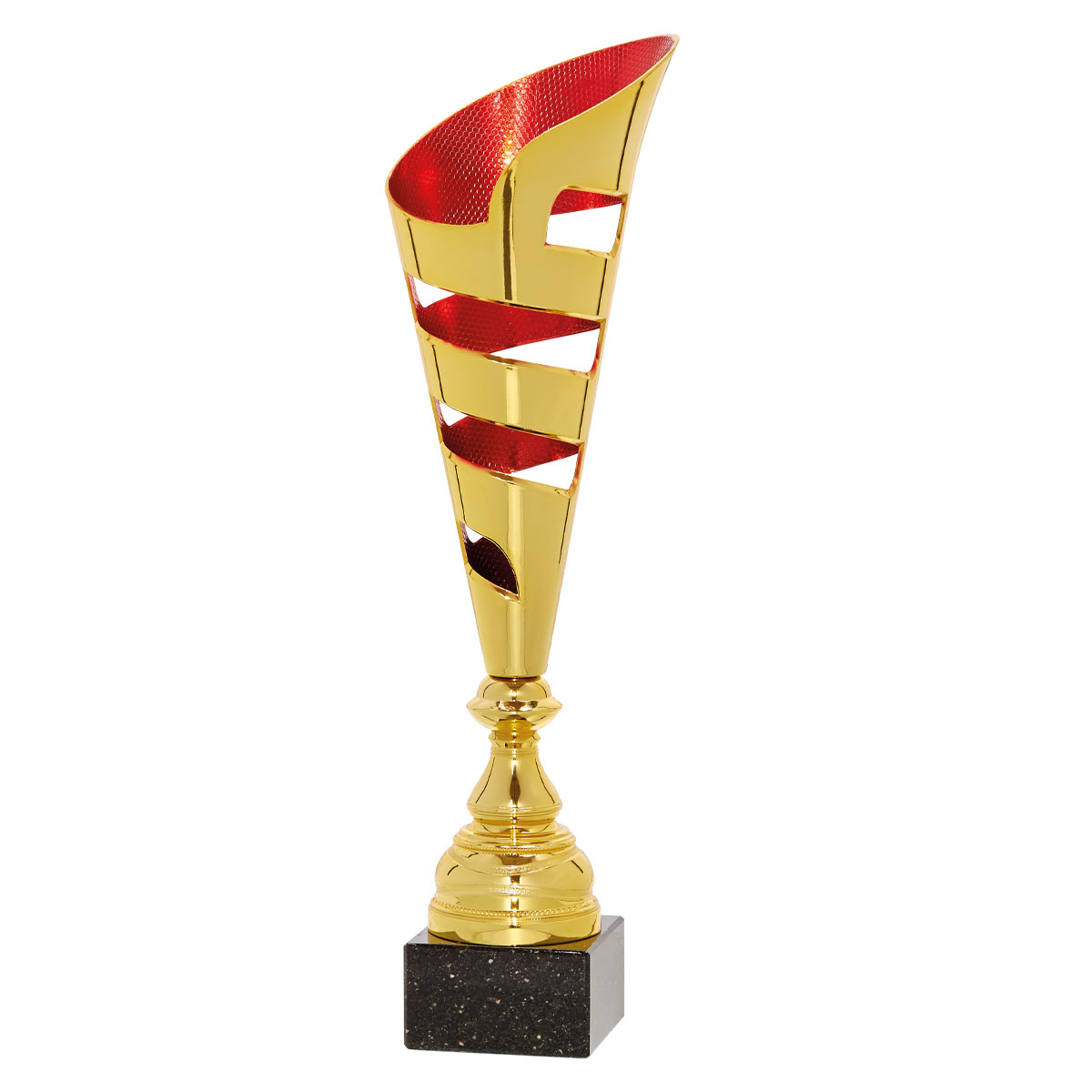 copa alta dorada y roja